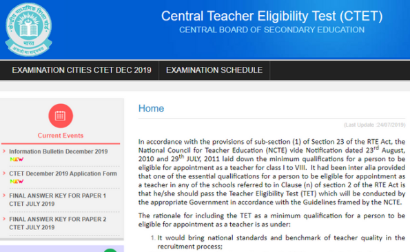 CBSE CTET December 2019: Apply online at ctet.nic.in – PaGaLGuY
