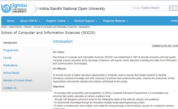 IGNOU School of Computer and Information Sciences (SOCIS) Started Post ...